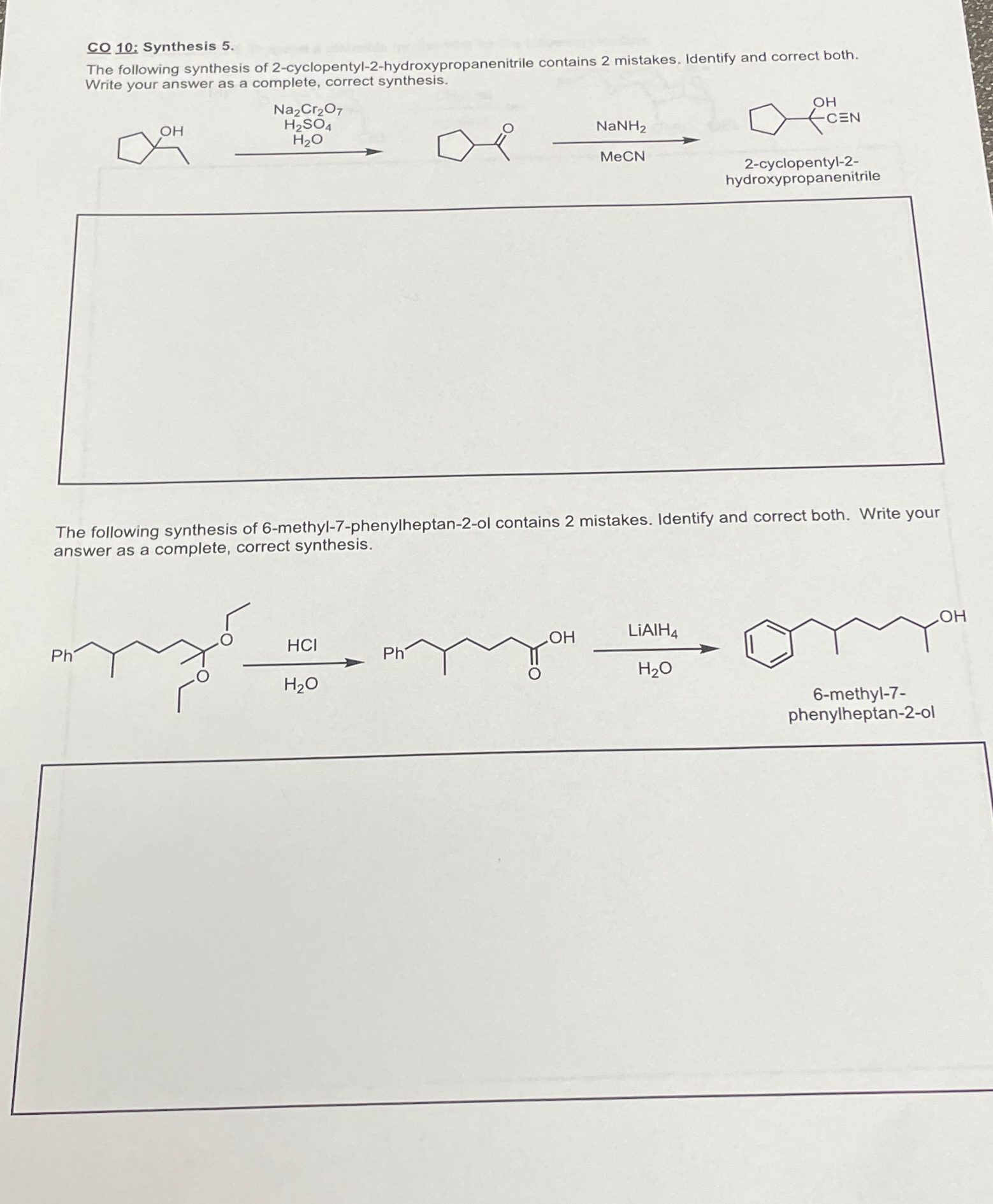 Solved CO 10: Synthesis 5.The following synthesis of | Chegg.com