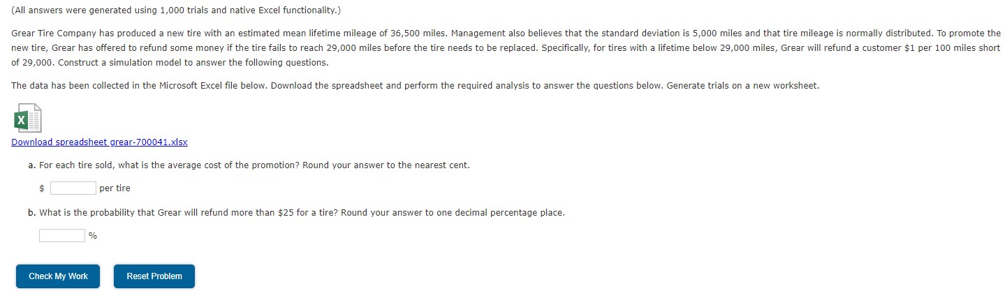 Solved (All answers were generated using 1,000 ﻿trials and | Chegg.com