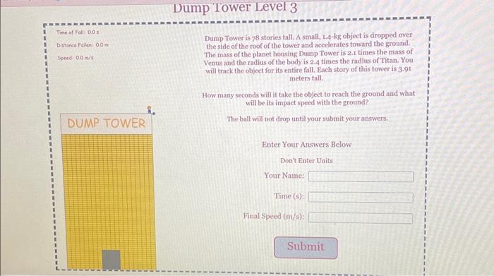 Solved Dump Tower is 78 stories tall. A small, 1.4-kg object | Chegg.com