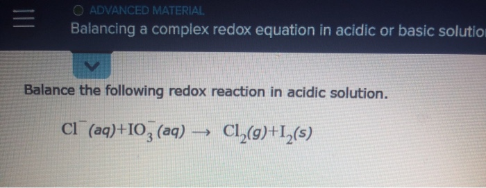 Solved O ADVANCED MATERIAL Balancing a complex redox | Chegg.com