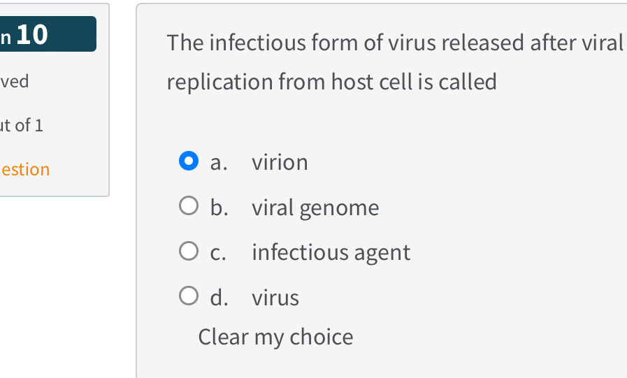 Solved n10The infectious form of virus released after viral | Chegg.com