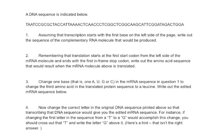 Solved A DNA sequence is indicated below. | Chegg.com