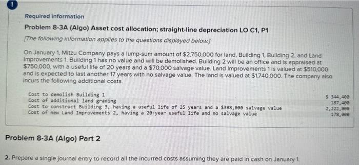 Solved Required information Problem 8-3A (Algo) Asset cost | Chegg.com