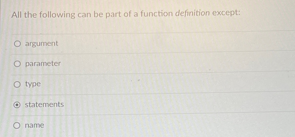 Solved All the following can be part of a function | Chegg.com