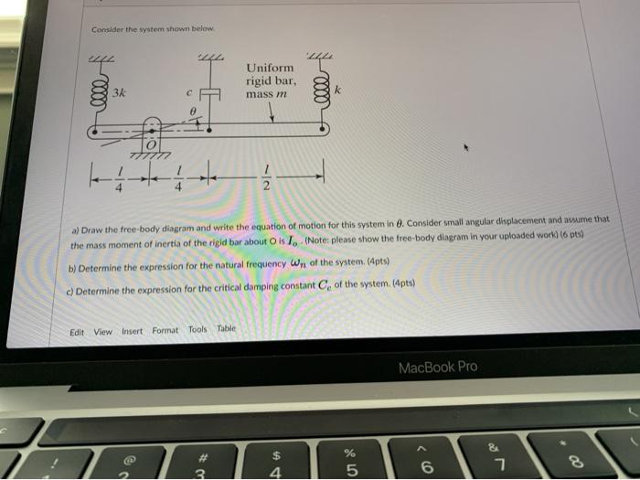 Solved Consider the system shown below. Uniform rigid bar, | Chegg.com