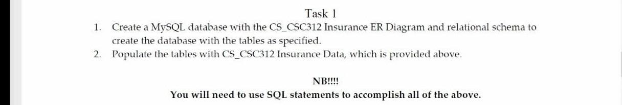 Solved Task 1 1. Create a MySQL database with the CS_CSC312 | Chegg.com