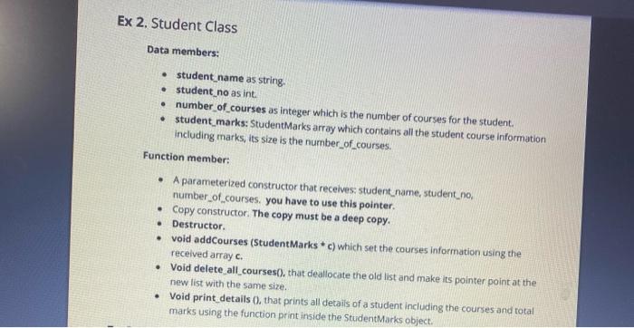 Solved Ex 2. Student Class Data members: - student_name as | Chegg.com
