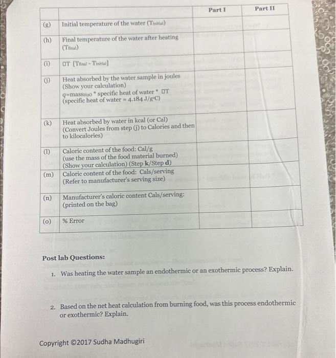 Solved Determining Caloric Content of Food - Report | Chegg.com