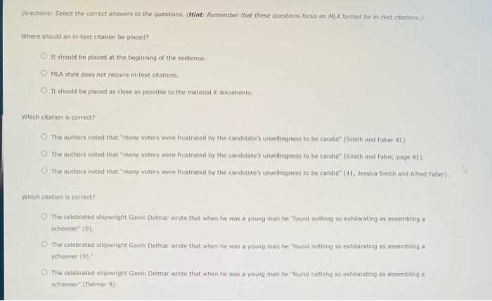 Solved 2. MLA Format: In-Text Citations When using an | Chegg.com