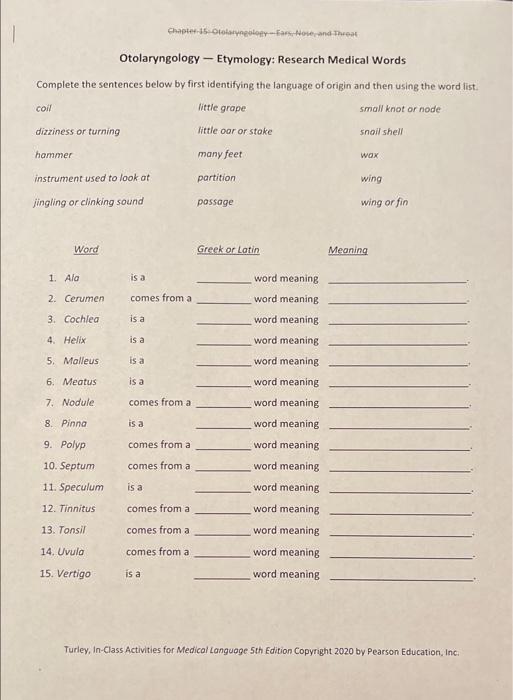 Solved Chapter 15. Nose and the Chapter 15-Otolaryngology - | Chegg.com