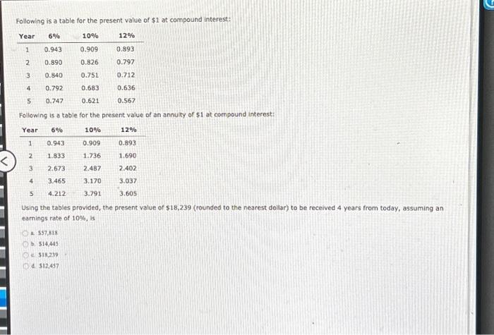 Solved = Following is a table for the present value of $1 at | Chegg.com