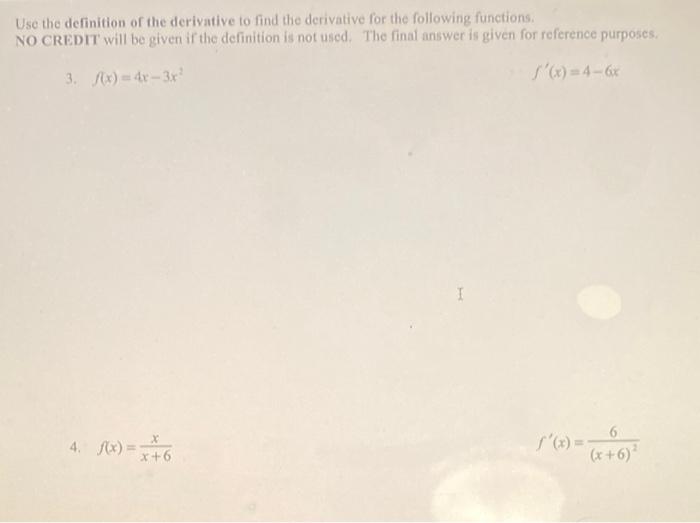 Solved Use the definition of the derivative to find the | Chegg.com