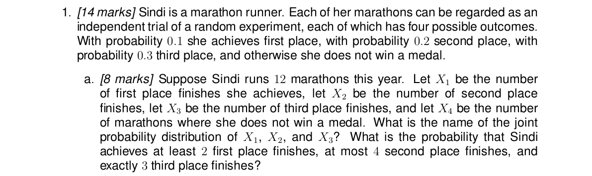 Solved Sindi is a marathon runner. Each of her marathons can | Chegg.com