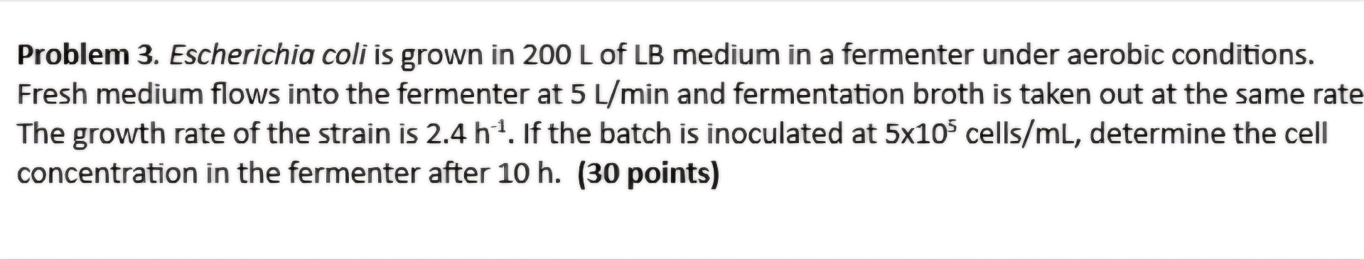 Solved Problem 3. ﻿Escherichia coli is grown in 200 ﻿L of LB | Chegg.com