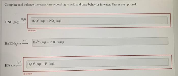 Solved Complete and balance the equations according to acid | Chegg.com