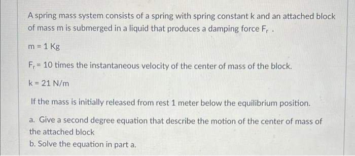 Solved A Spring Mass System Consists Of A Spring With Spring