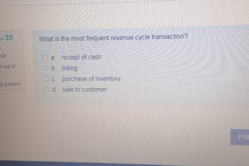 Solved What is the most frequent revenue cycle transaction? | Chegg.com