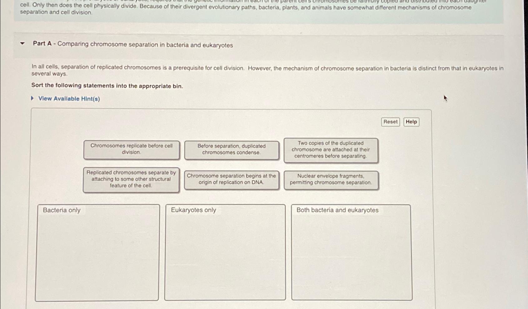 Solved separation and cell division.Part A - ﻿Comparing | Chegg.com