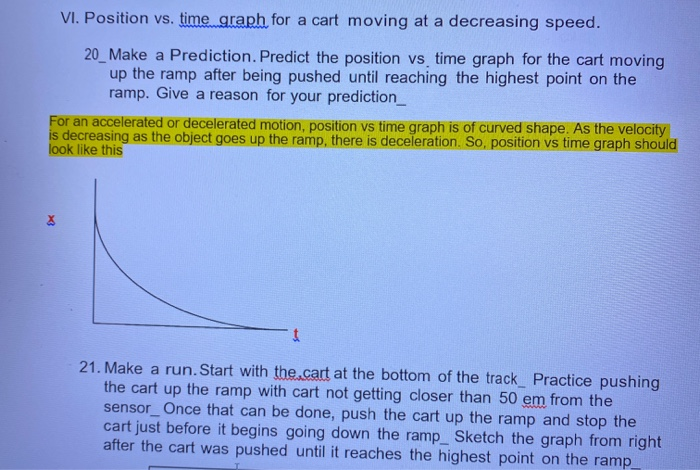 Solved VI. Position vs. time graph for a cart moving at a | Chegg.com