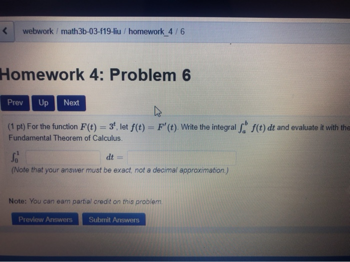Solved webwork/math3b-03-f19-liu / homework 4/6 Homework 4: | Chegg.com
