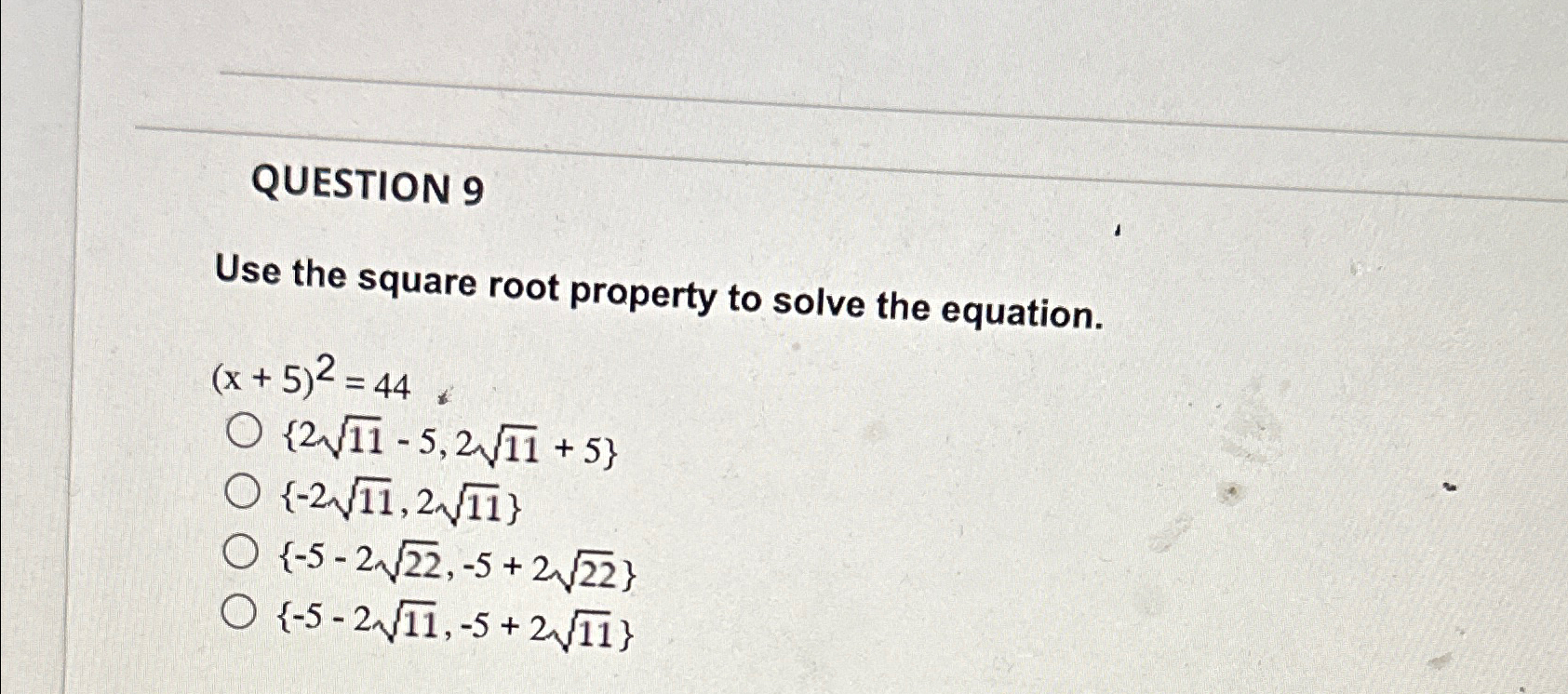 Solved QUESTION 9Use the square root property to solve the | Chegg.com