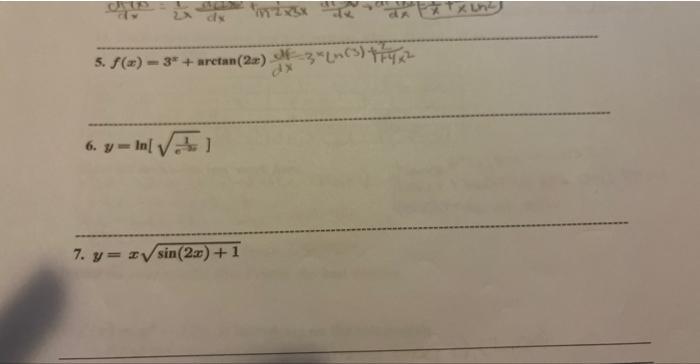 Solved 5. f(x)=3x+arctan(2x)dxdf−3×ln(3) fम्य x2 6. | Chegg.com