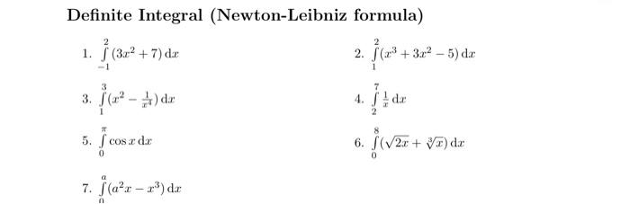 Solved Definite Integral (Newton-Leibniz formula) 1. | Chegg.com