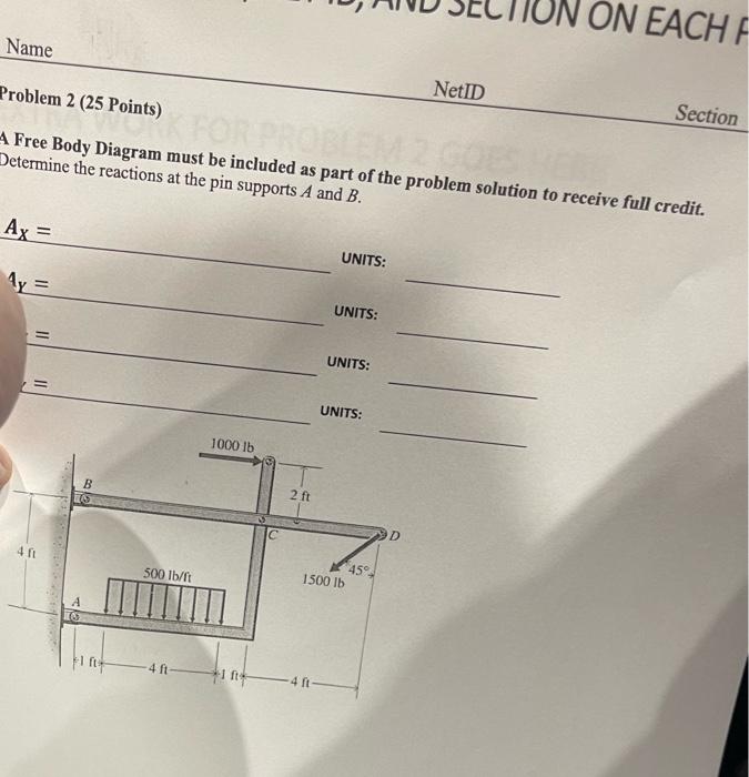 Solved NetID Problem 2 (25 Points) A Free Body Diagram must | Chegg.com