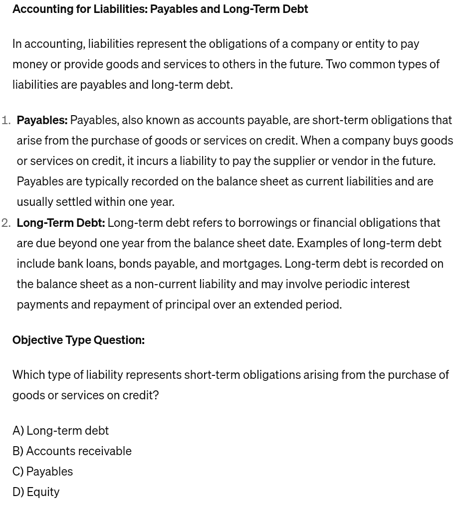 Solved Accounting for Liabilities: Payables and Long-Term | Chegg.com