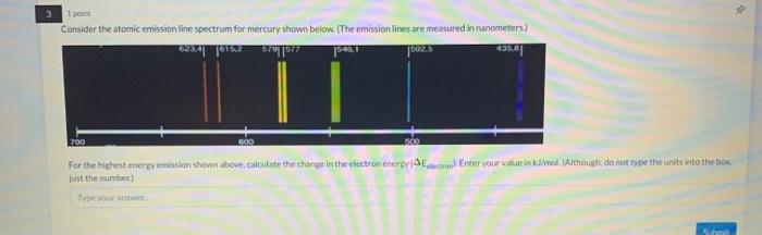 Consider the atomicemission line spectrum for mercury | Chegg.com