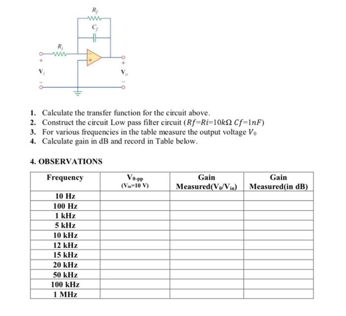 Solved 1. Calculate the transfer function for the circuit | Chegg.com