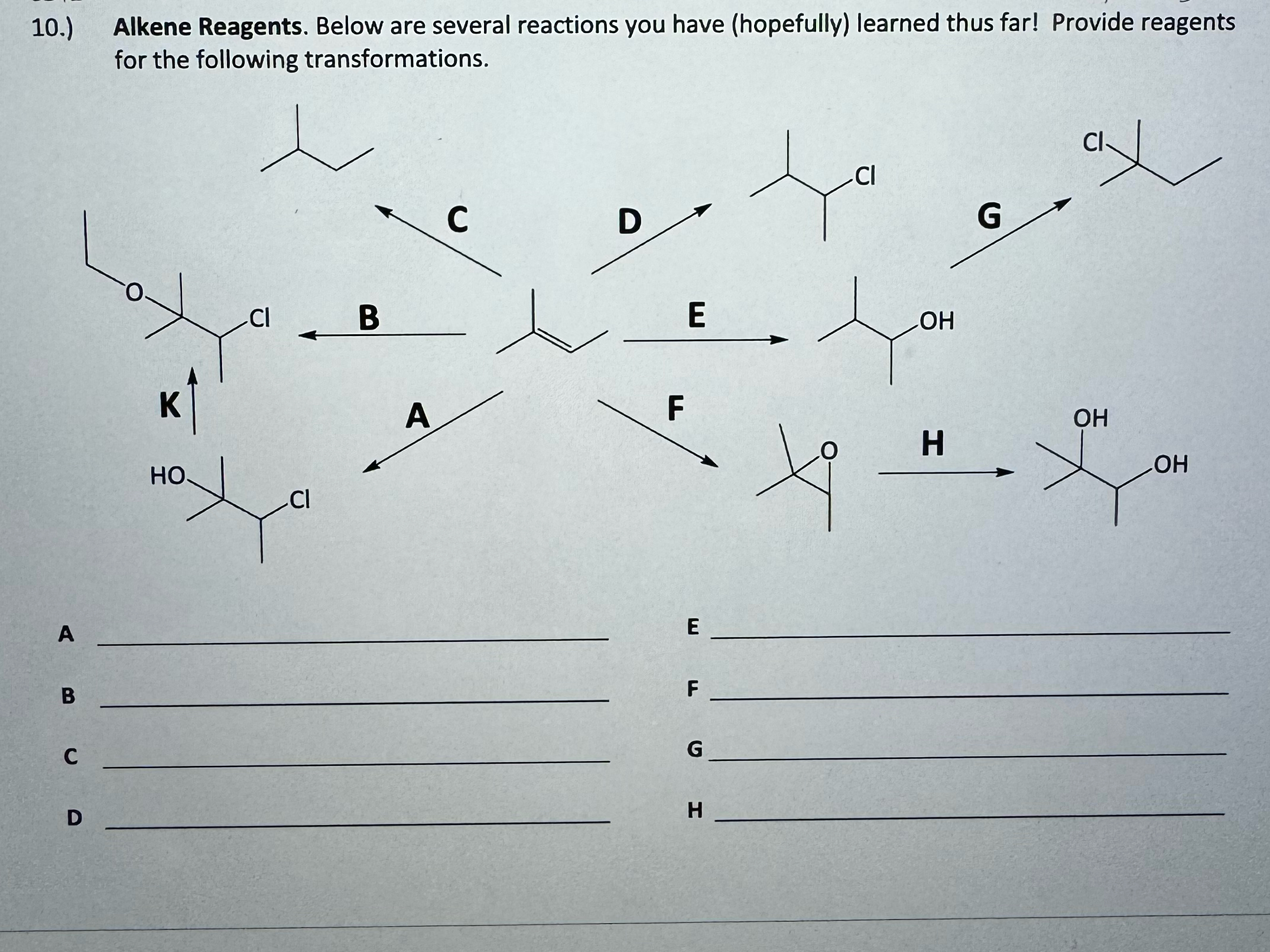 Solved 10.) ﻿Alkene Reagents. Below are several reactions | Chegg.com