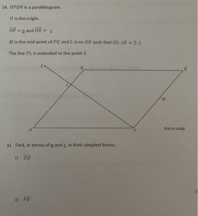 Solved 14. OPQR is a parallelogram. O is the origin. OP = p | Chegg.com