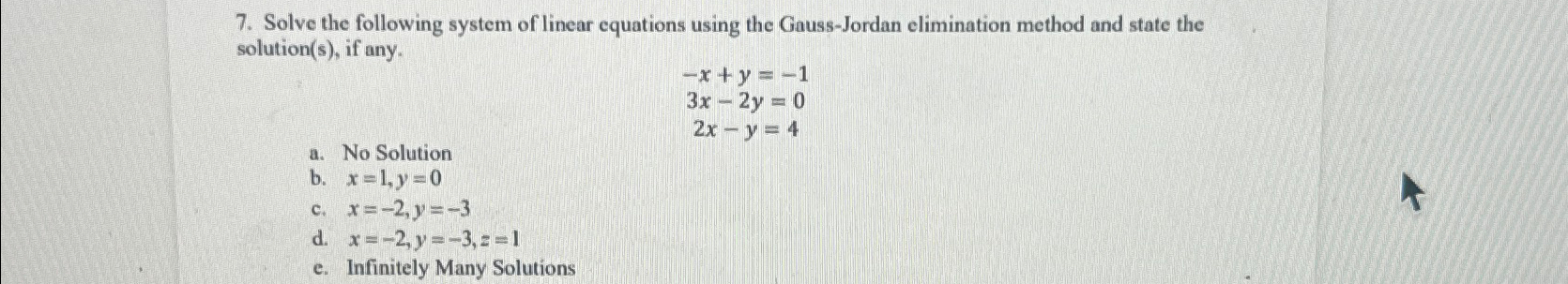 Solved Solve the following system of linear equations using | Chegg.com