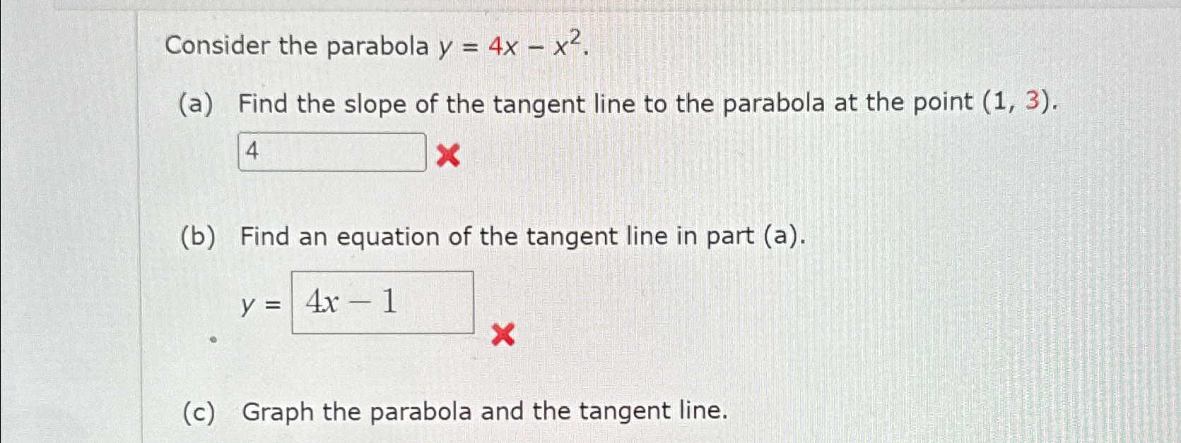 Solved Consider the parabola y=4x-x2.(a) ﻿Find the slope of | Chegg.com