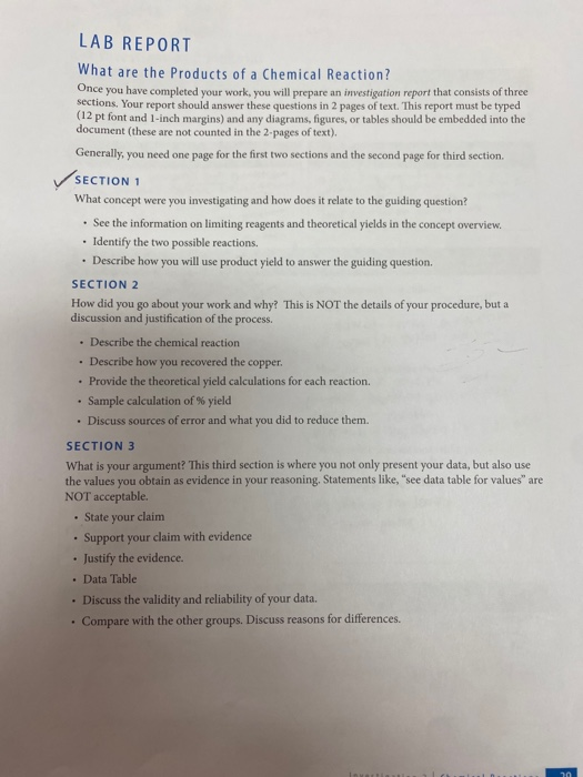 LAB REPORT What are the Products of a Chemical | Chegg.com