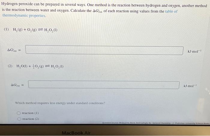 Solved Hydrogen peroxide can be prepared in several ways. | Chegg.com