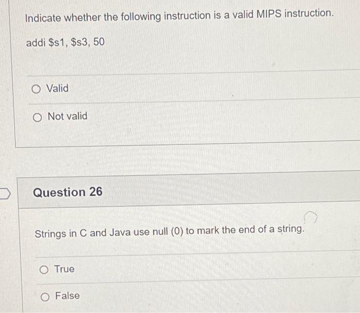 Solved Indicate whether the following instruction is a valid | Chegg.com