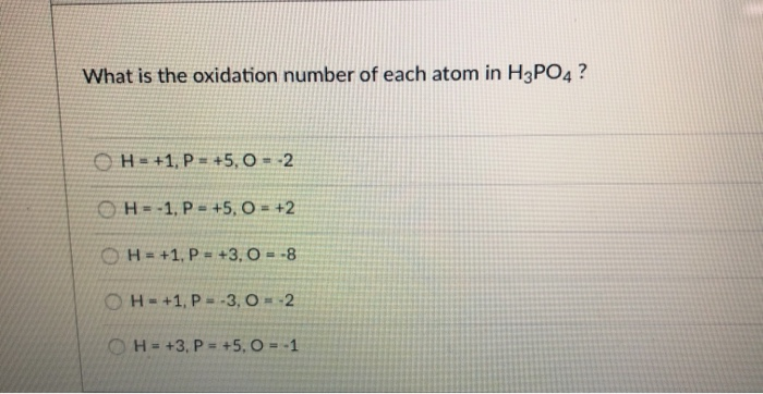 Solved What is the oxidation number of each atom in H3PO4 ? | Chegg.com