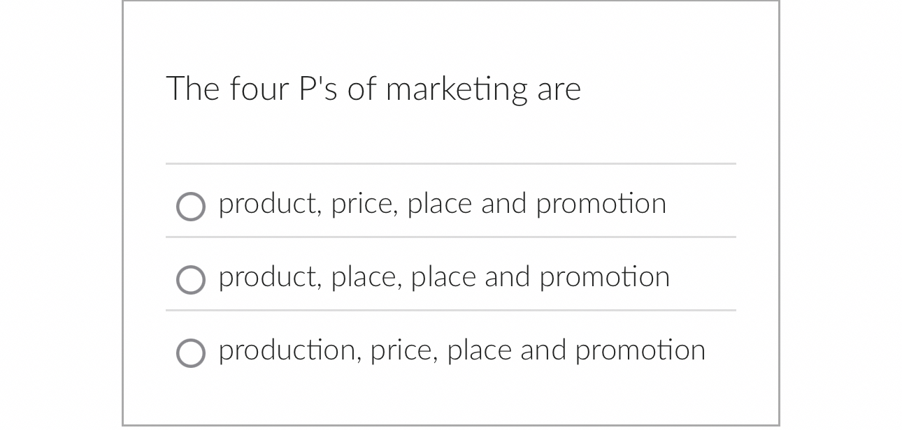 Solved The four P's of marketing areproduct, price, place | Chegg.com