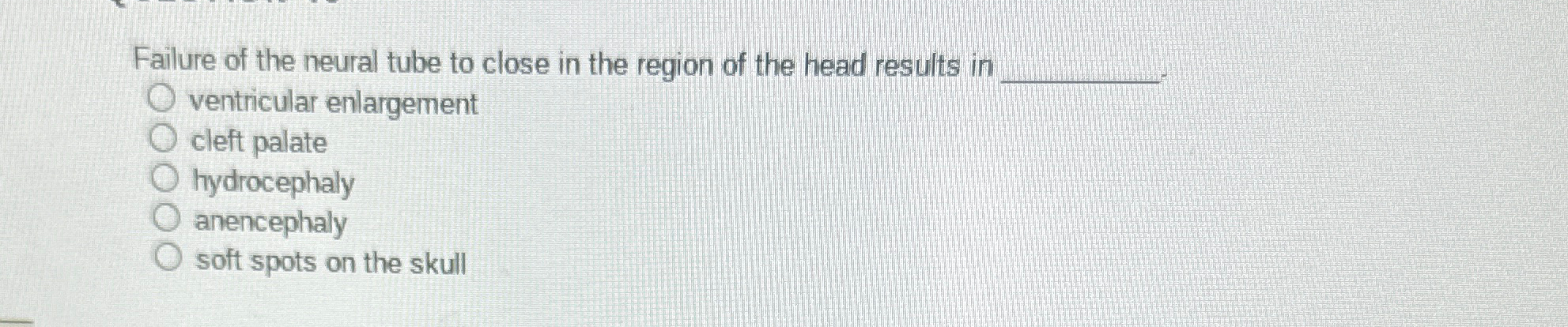 Solved Failure of the neural tube to close in the region of | Chegg.com