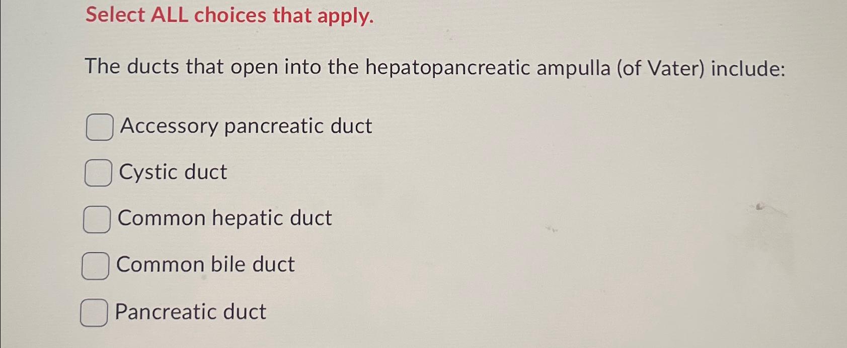 Solved Select ALL choices that apply.The ducts that open | Chegg.com