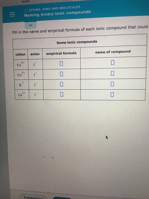 Solved Netflix O ATOMS, IONS AND MOLECULES Naming binary | Chegg.com