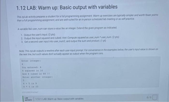 Solved This zyLab activity prepares a student for a full | Chegg.com