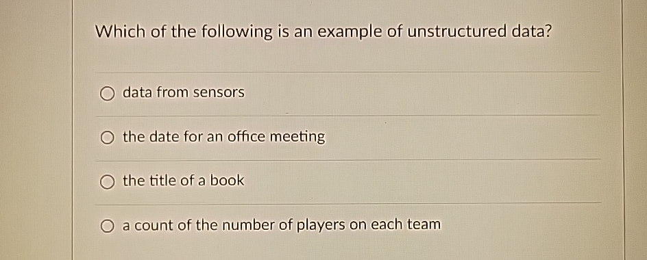 Solved Which of the following is an example of unstructured | Chegg.com