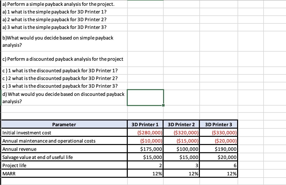 Solved a) ﻿Perform a simple payback analysis for the | Chegg.com