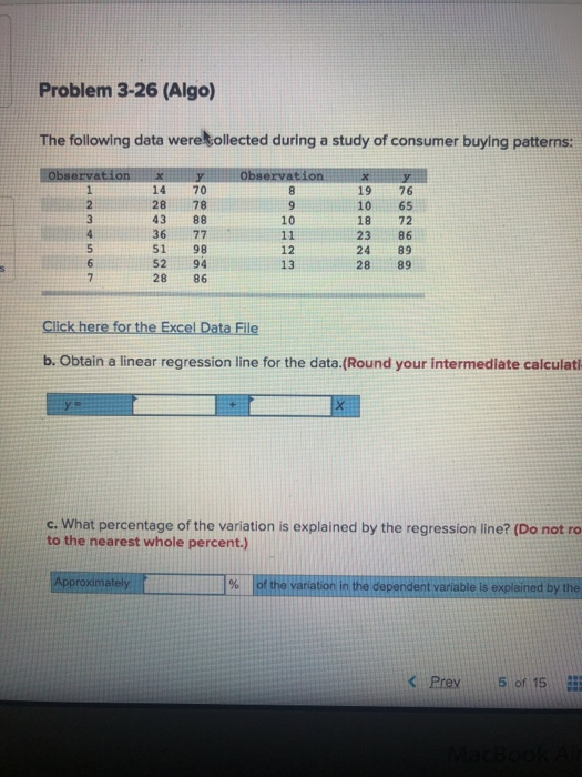Solved Problem 3-26 (Algo) The following data were collected | Chegg.com