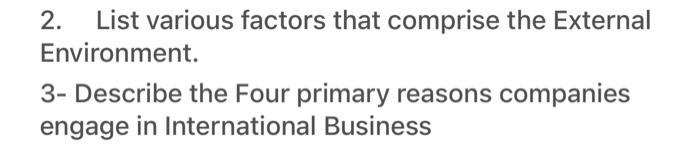 Solved 2. List various factors that comprise the External | Chegg.com