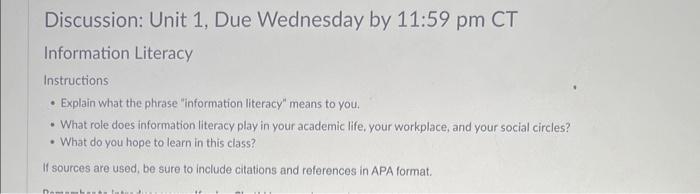 Solved Discussion: Unit 1, Due Wednesday by 11:59 pm CT | Chegg.com