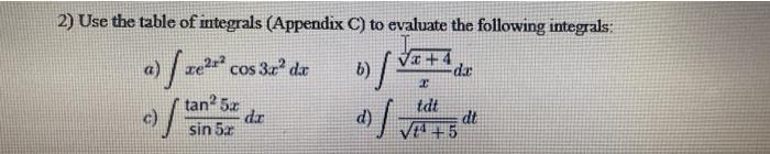 Solved 2) Use the table of integrals (Appendix C) to | Chegg.com